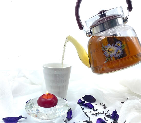 crystal clear glass teapot, tea, teatime, cozy, • Higalo